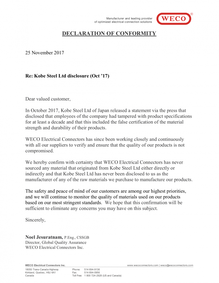 Declaration-of-conformity-ref.-Kobe-Steel-disclosure-2017 - WECO ...